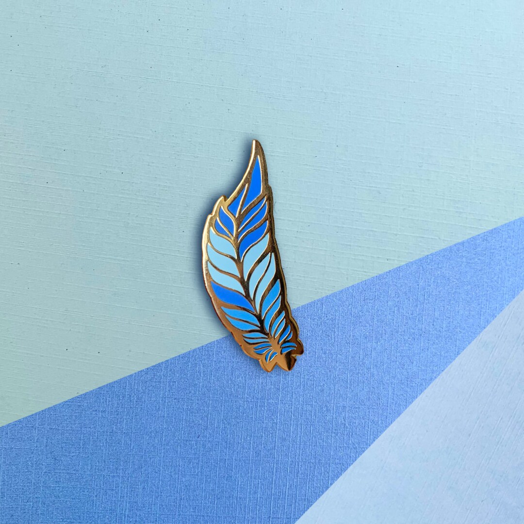 Harvest Moon Blue Feather Enamel Pin - Etsy