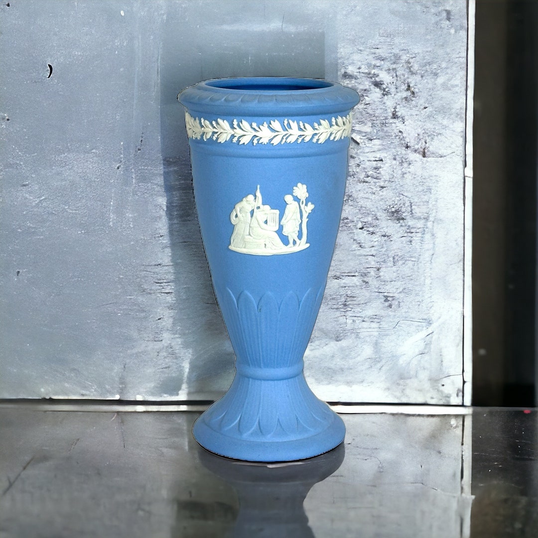 Vintage Wedgwood Pale Blue Jasper Ware Bud Vase Featuring group With ...
