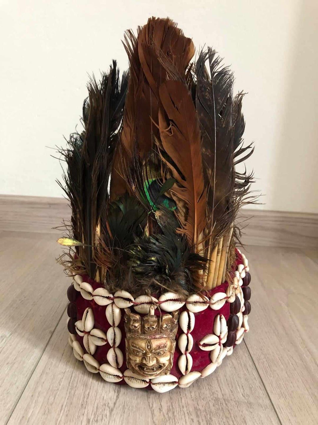 Jankri Shamanic Crown Headdress nepal '900, With Eagle Feathers, Shells ...
