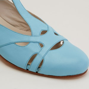 Spring in Baby Blue Leather Women Swing Dance Shoes Vintage Shoes ...