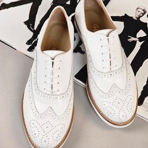 Brogue in White Leather Unisex Swing Dance Shoes Vintage Shoes ...