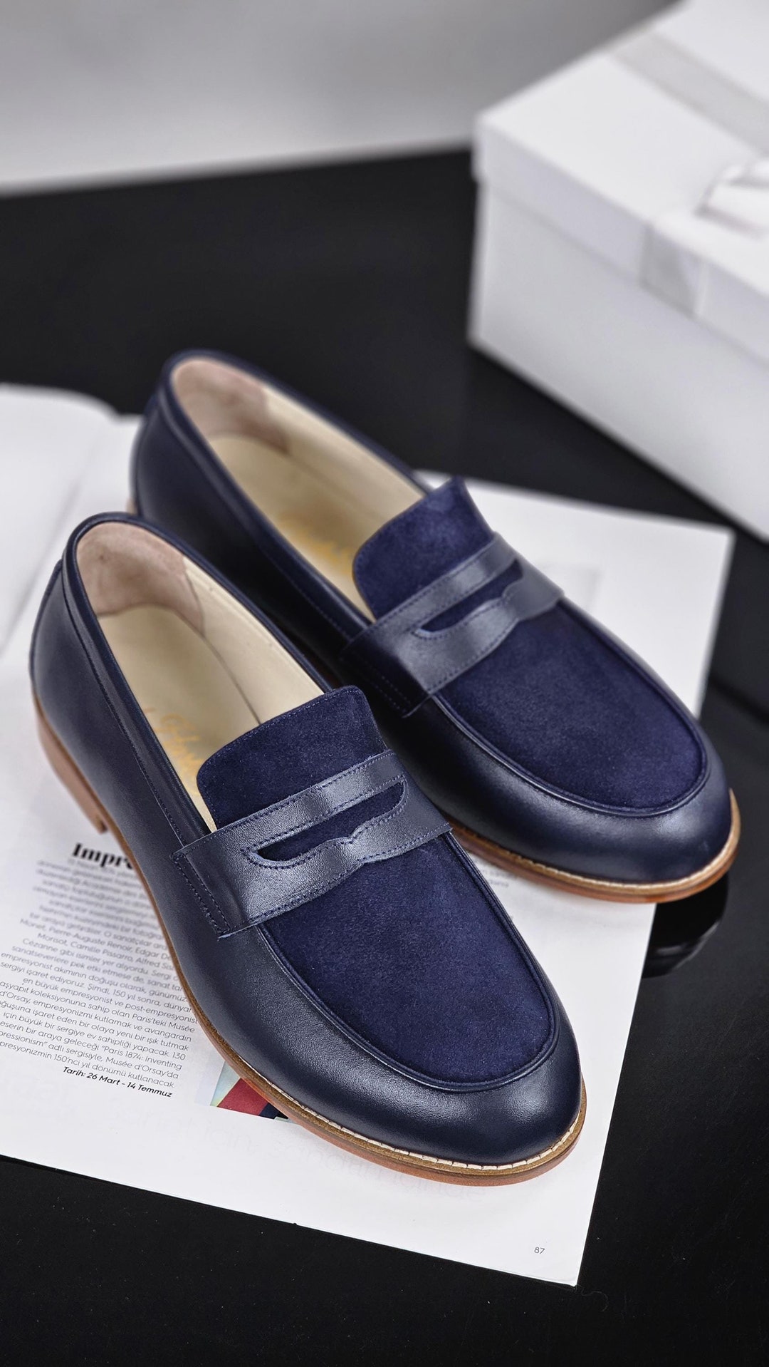 Loafers in Dark Blue Leather and Suede | Unisex Swing Dance Shoes ...