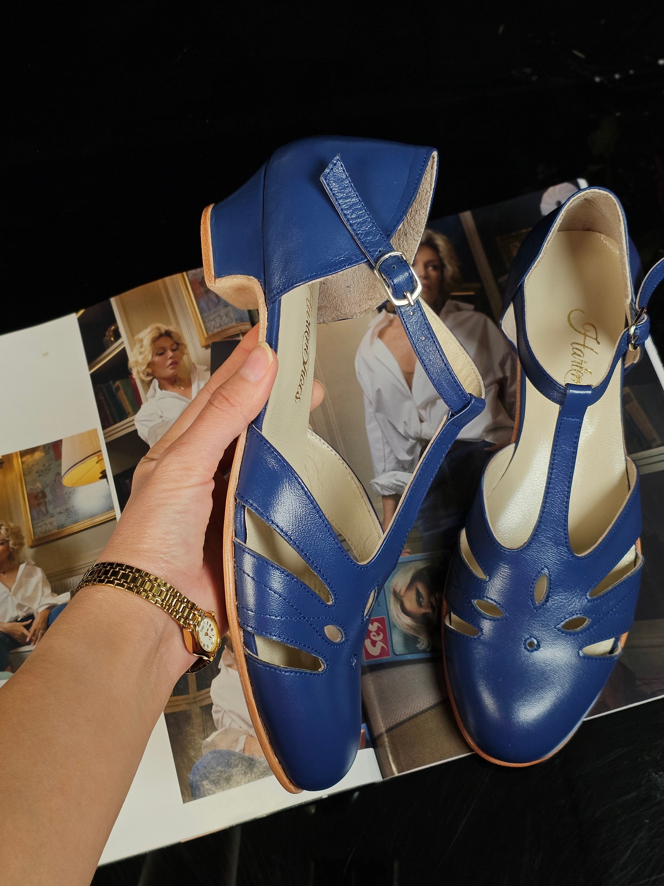 Rosy in Blue Leather | Women Swing Dance Shoes | Vintage Shoes ...