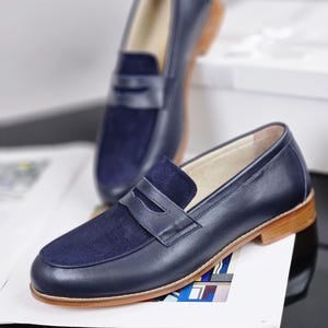Loafers in Dark Blue Leather and Suede | Unisex Swing Dance Shoes ...