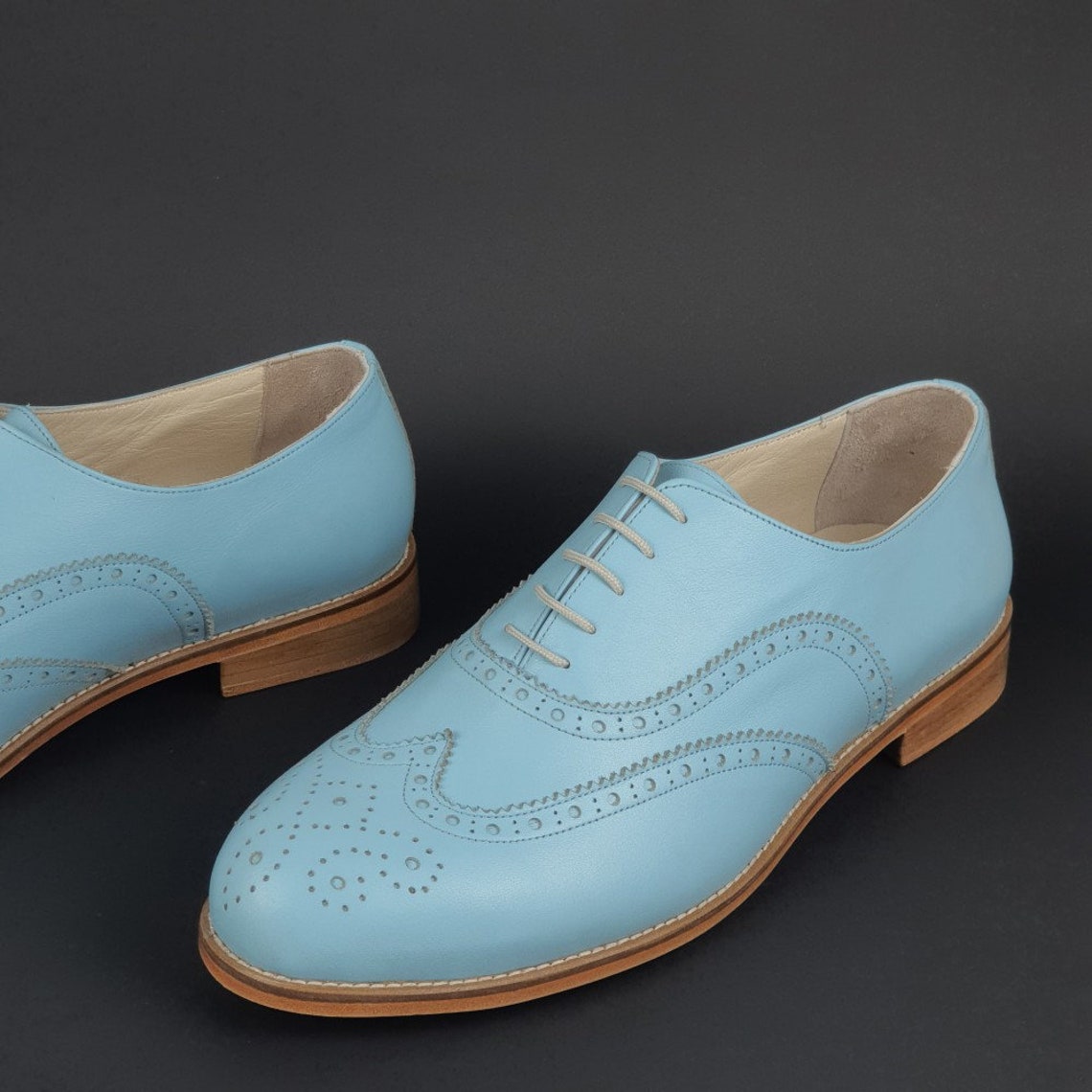 Brogue in Baby Blue Leather | Unisex Swing Dance Shoes | Vintage Shoes ...