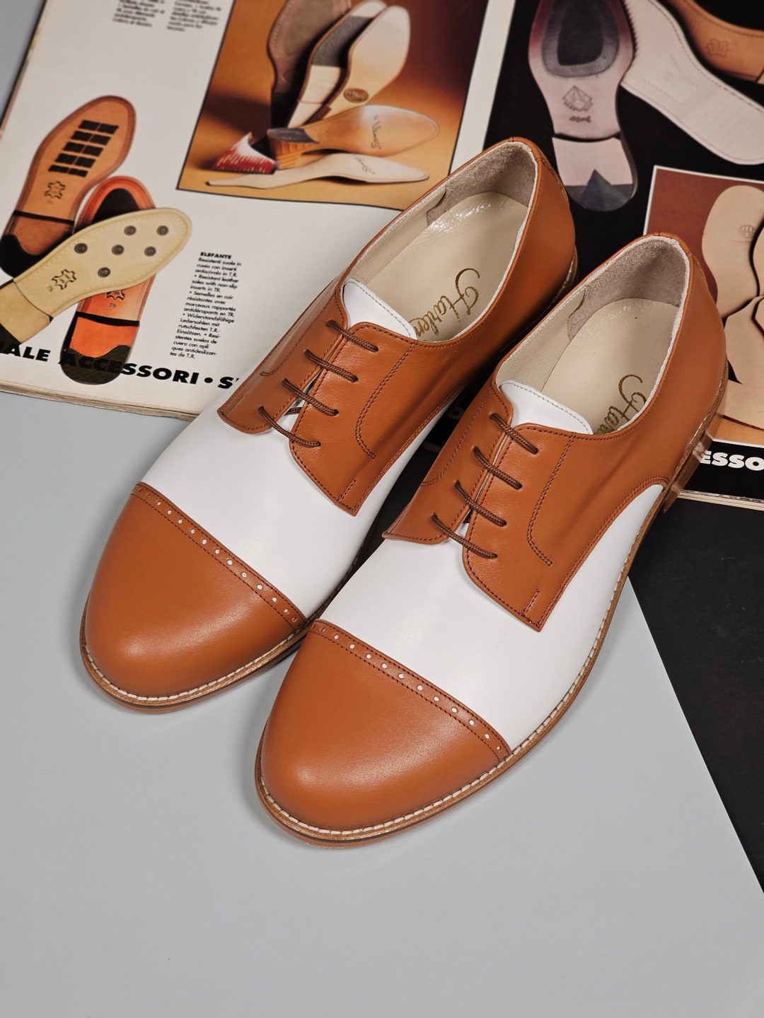 California in Light Brown & White Leather | Unisex Swing Dance Shoes ...