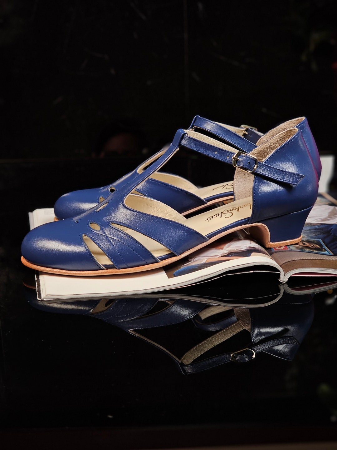 Rosy in Blue Leather | Women Swing Dance Shoes | Vintage Shoes ...