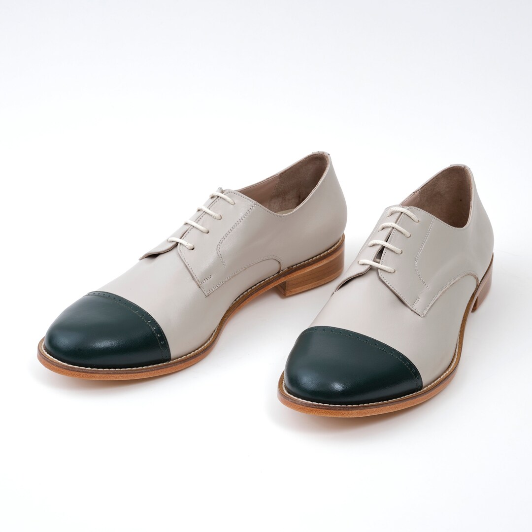 California in Beige & Nose Jungle Green Leather | Unisex Swing Dance ...