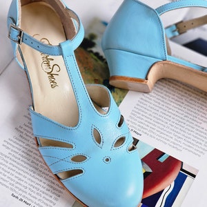 Rosy in Baby Blue Leather | Women Swing Dance Shoes | Vintage Shoes ...