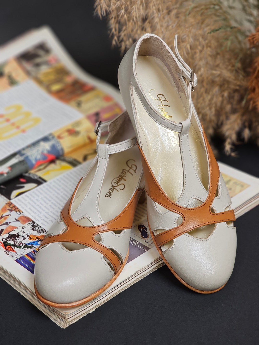 Spring in Beige & Light Brown Leather | Women Swing Dance Shoes ...