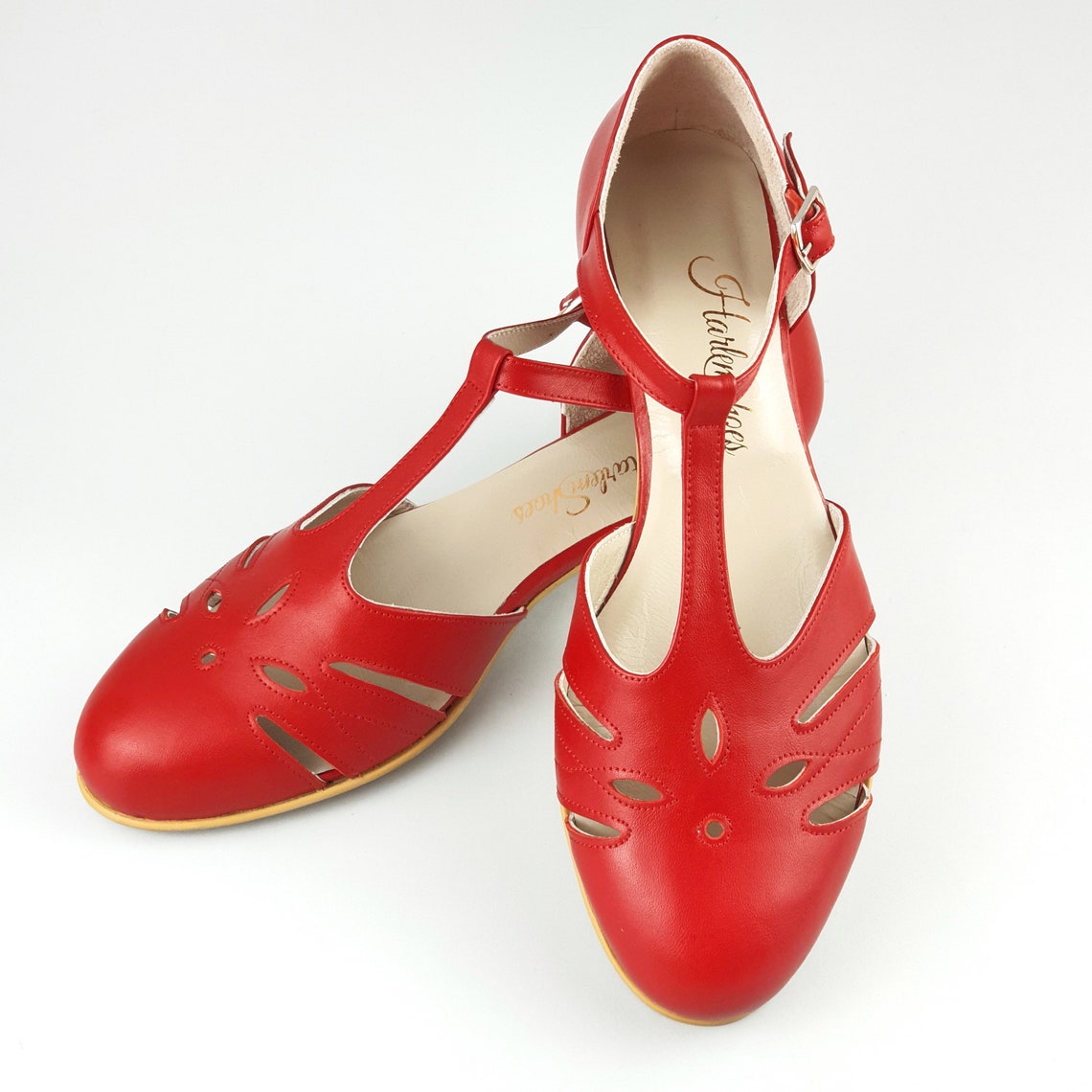 Rosy in Red Leather Women Swing Dance Shoes Vintage Shoes - Etsy
