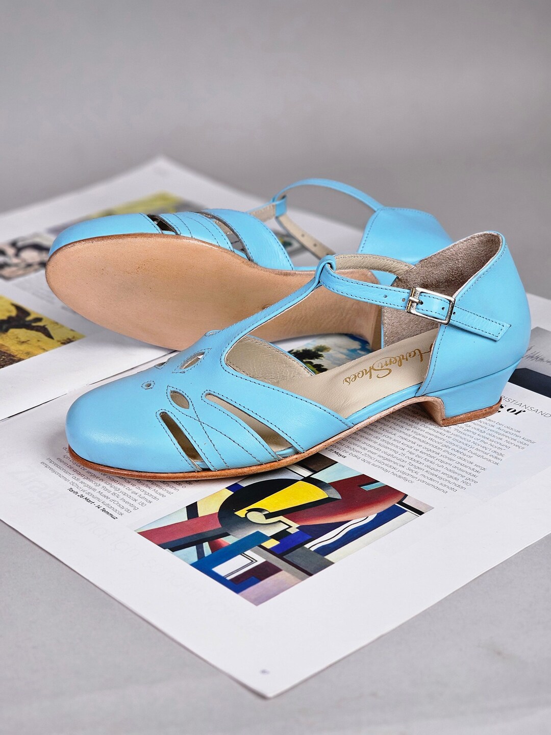 Rosy in Baby Blue Leather | Women Swing Dance Shoes | Vintage Shoes ...