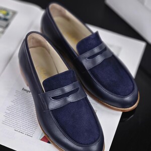 Loafers in Dark Blue Leather and Suede | Unisex Swing Dance Shoes ...