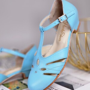 Rosy in Baby Blue Leather | Women Swing Dance Shoes | Vintage Shoes ...