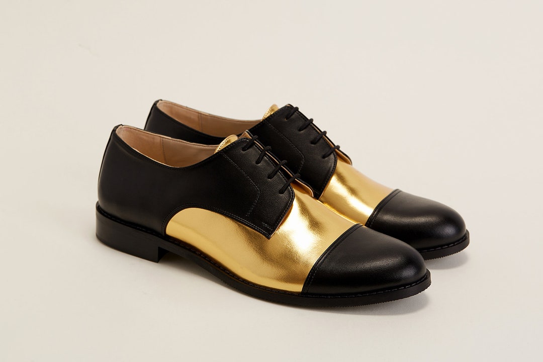 California in Black & Gold ARTIFICIAL Leather Unisex Swing Dance Shoes ...