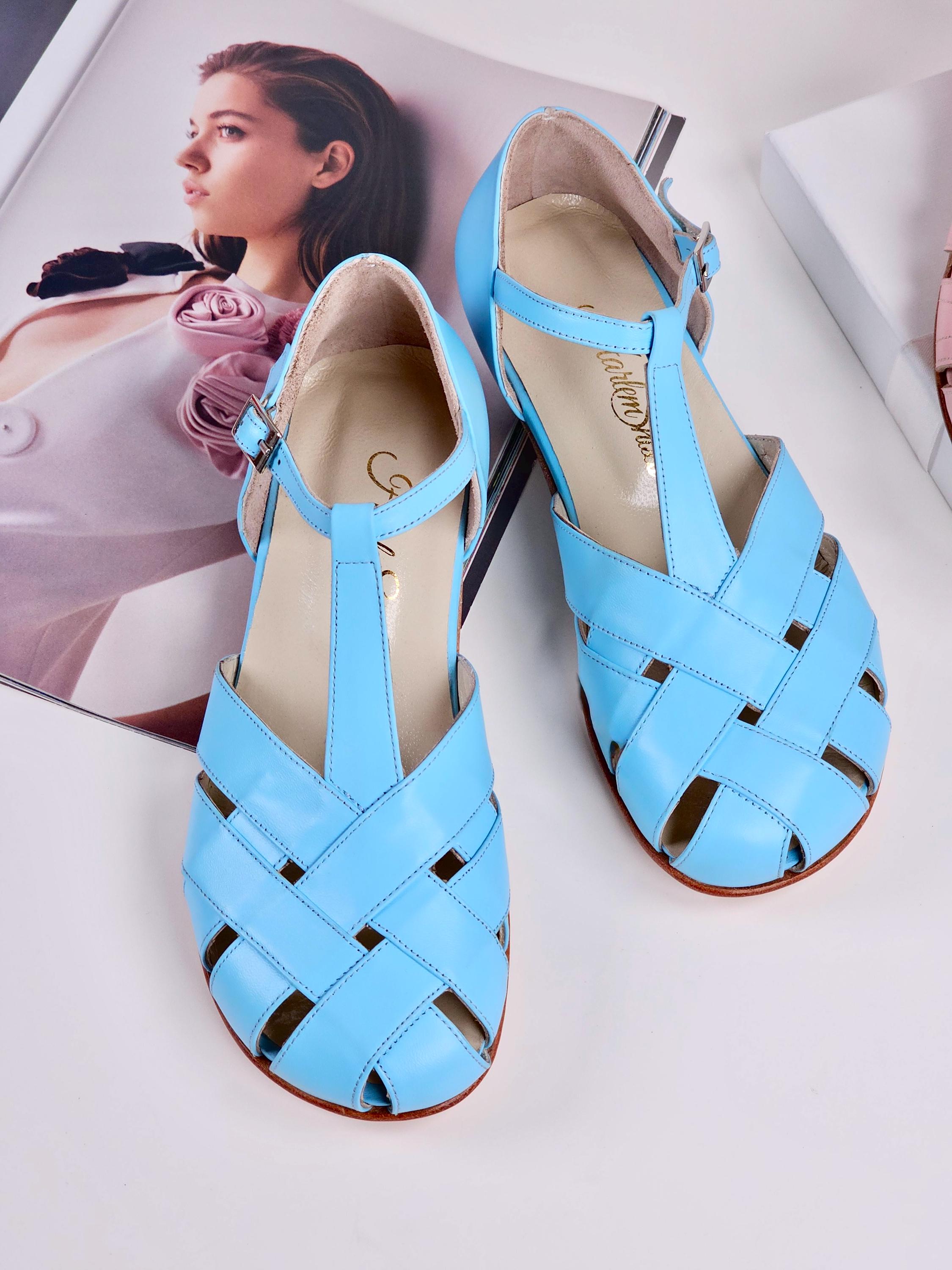 Barefoot Summer in Baby Blue Leather | Women Swing Dance Shoes ...