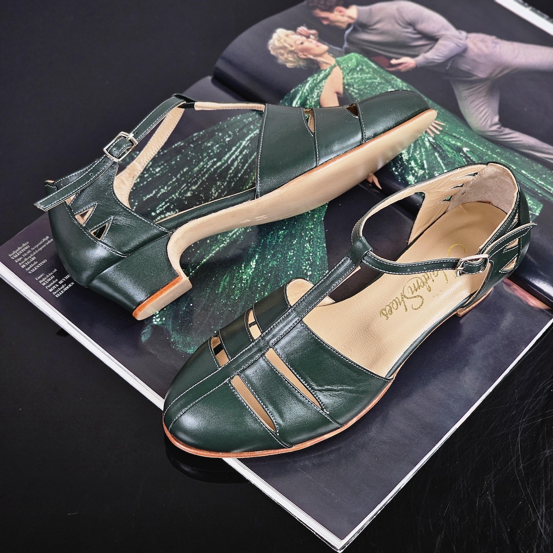 Harmony in Jungle Green Leather | Women Swing Dance Shoes | Vintage ...