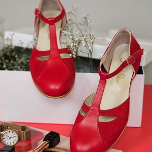 Isabel in Red Suede & Leather | Women Swing Dance Shoes | Vintage Shoes ...