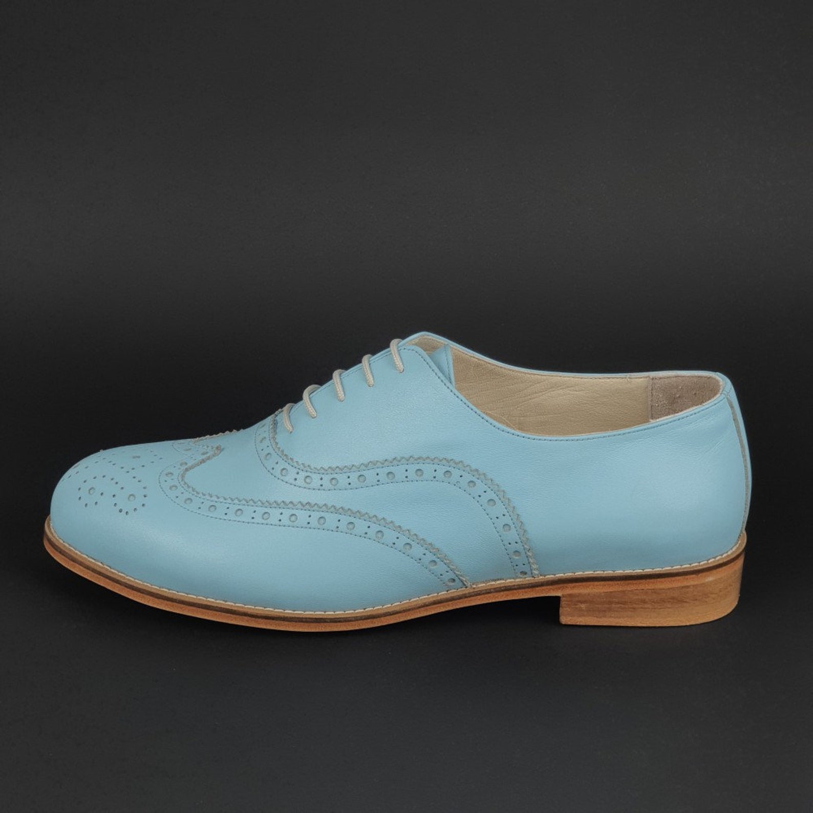 Brogue in Baby Blue Leather | Unisex Swing Dance Shoes | Vintage Shoes ...