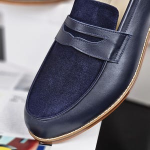 Loafers in Dark Blue Leather and Suede | Unisex Swing Dance Shoes ...