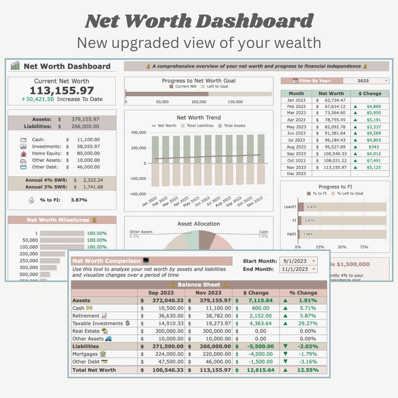 Multi-year Wealth Dashboard - Google Sheets - Etsy