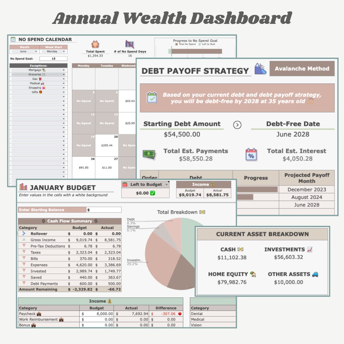Wealth Dashboard Kit (annual + Multi-year Bundle) - Google Sheets - Etsy