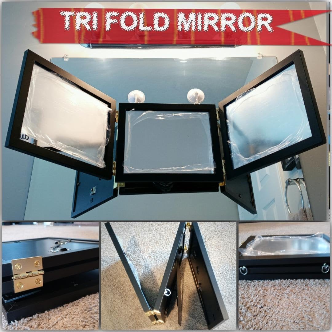 Custom Tri Fold 3 Way Mirror Black Wood Frame 8x10 Mirrors for Make up ...