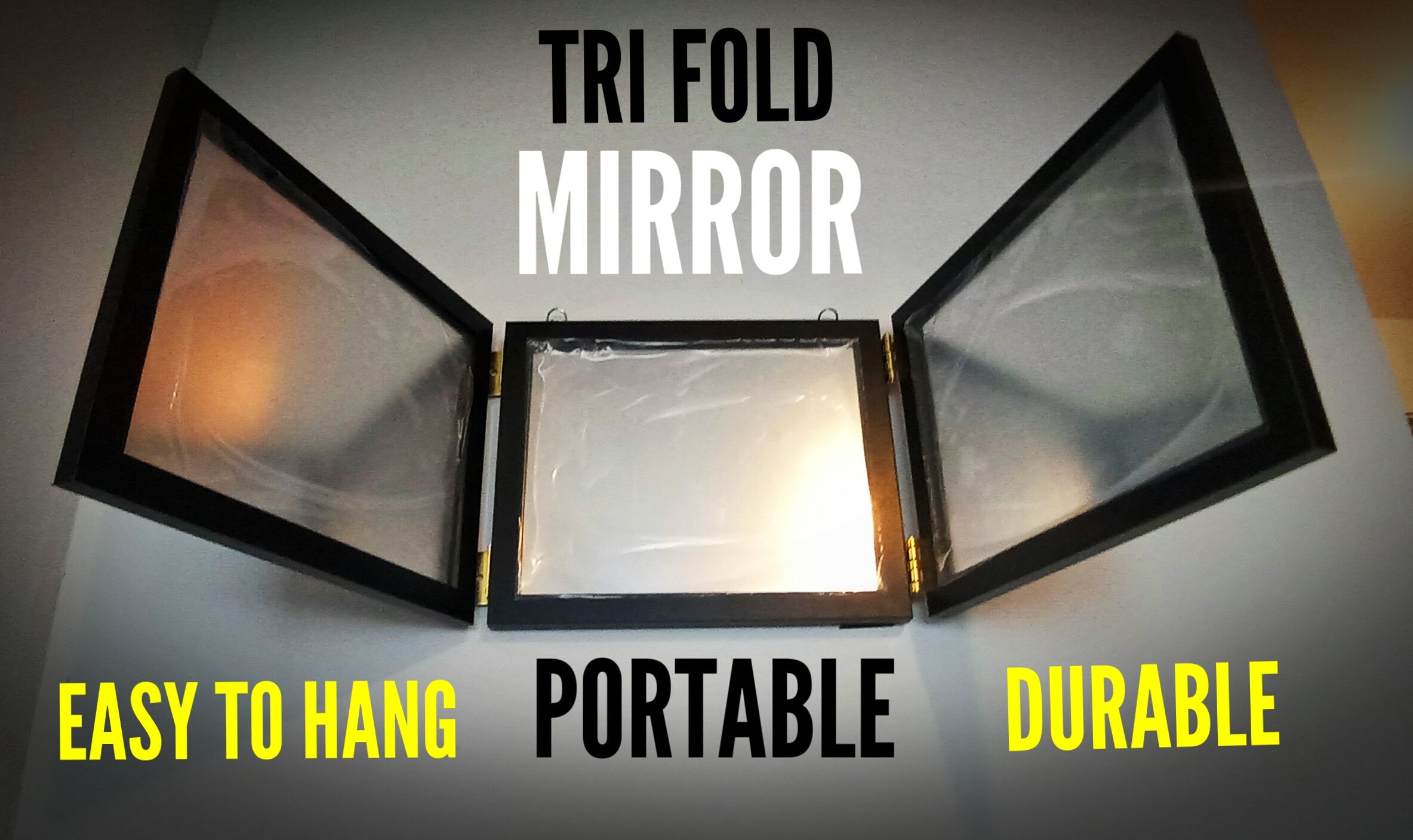 Custom Tri Fold Three Way Hanging Mirror | Black Wood Frames | Great ...