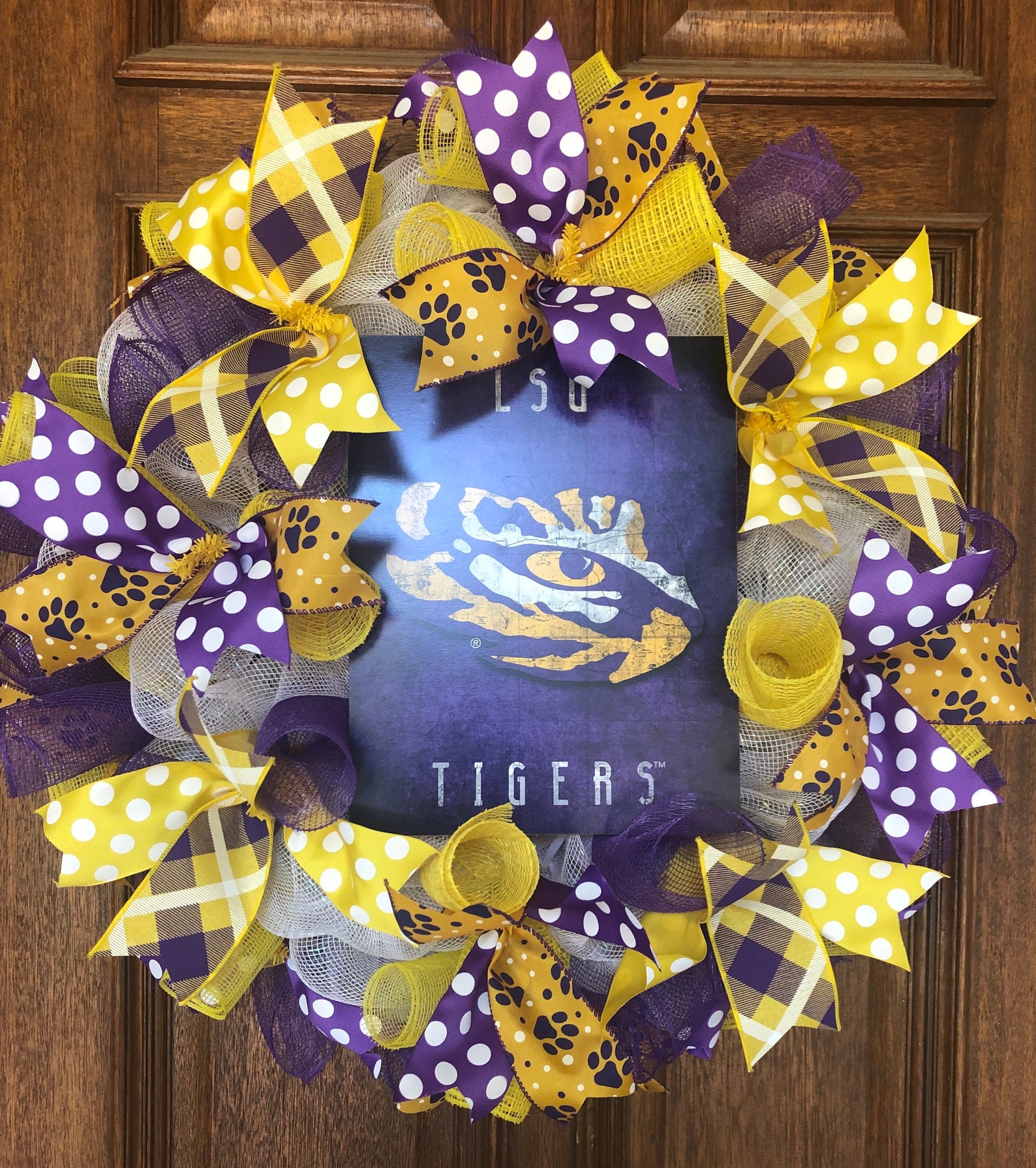 LSU wreath deco mesh wreath front door wreath Tigers | Etsy