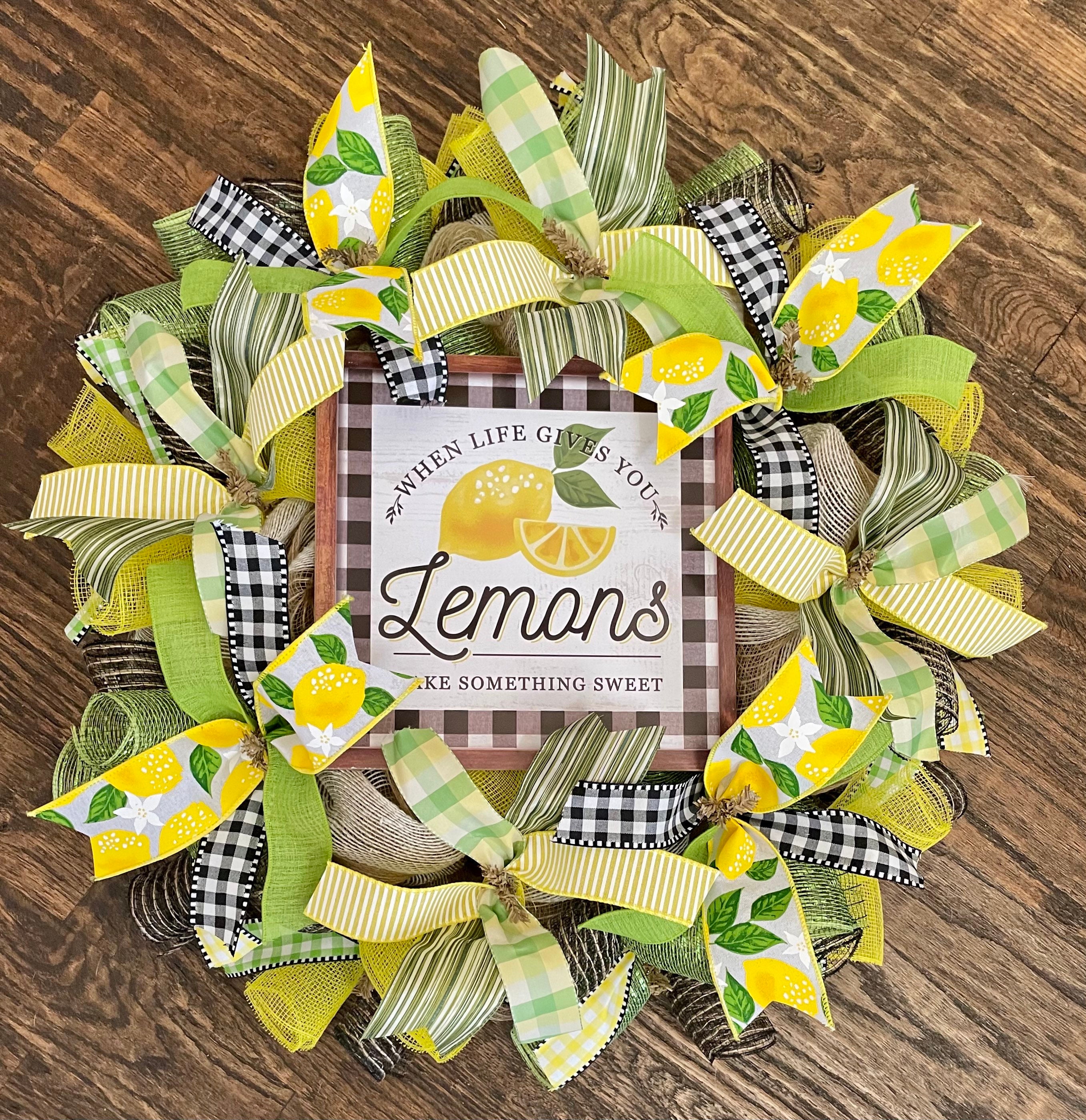 Lemons deco mesh wreath spring wreath everyday wreath front | Etsy