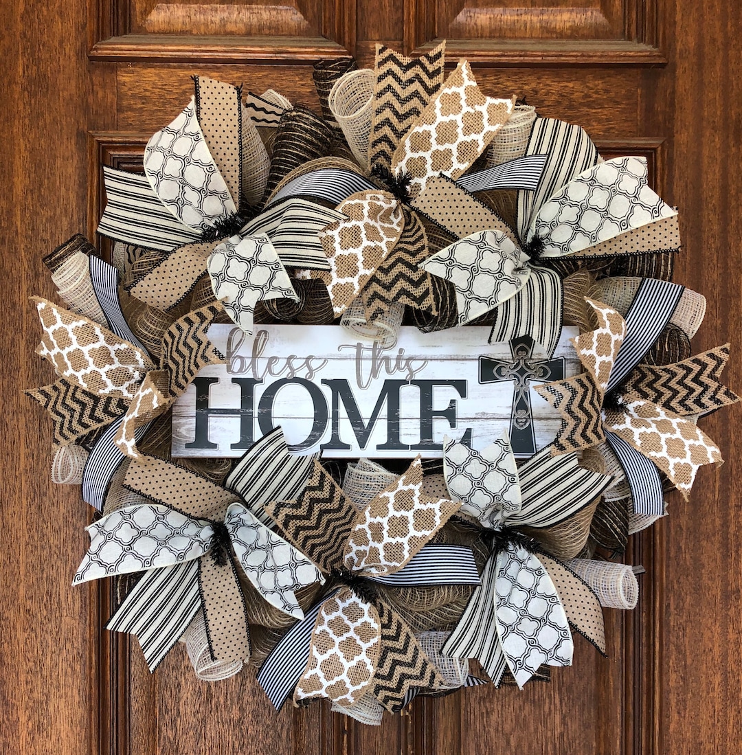 Farmhouse Wreath, Spring Wreath, Bless This Home Wreath, Everyday ...
