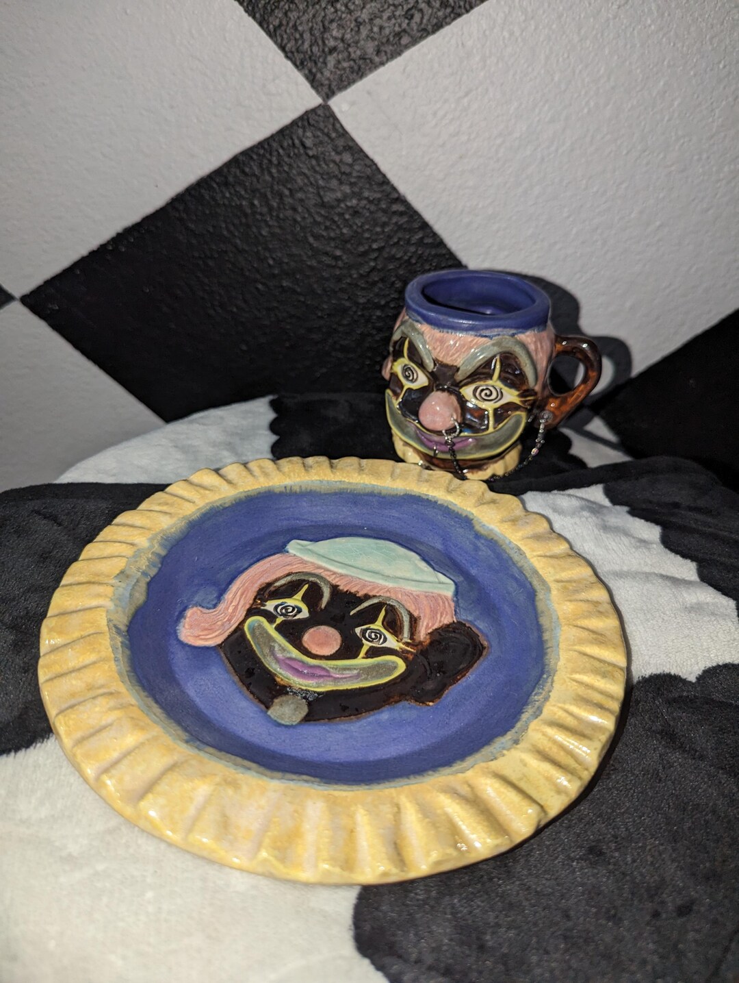 Purple Pierced Clown Cup & Plate Set - Etsy