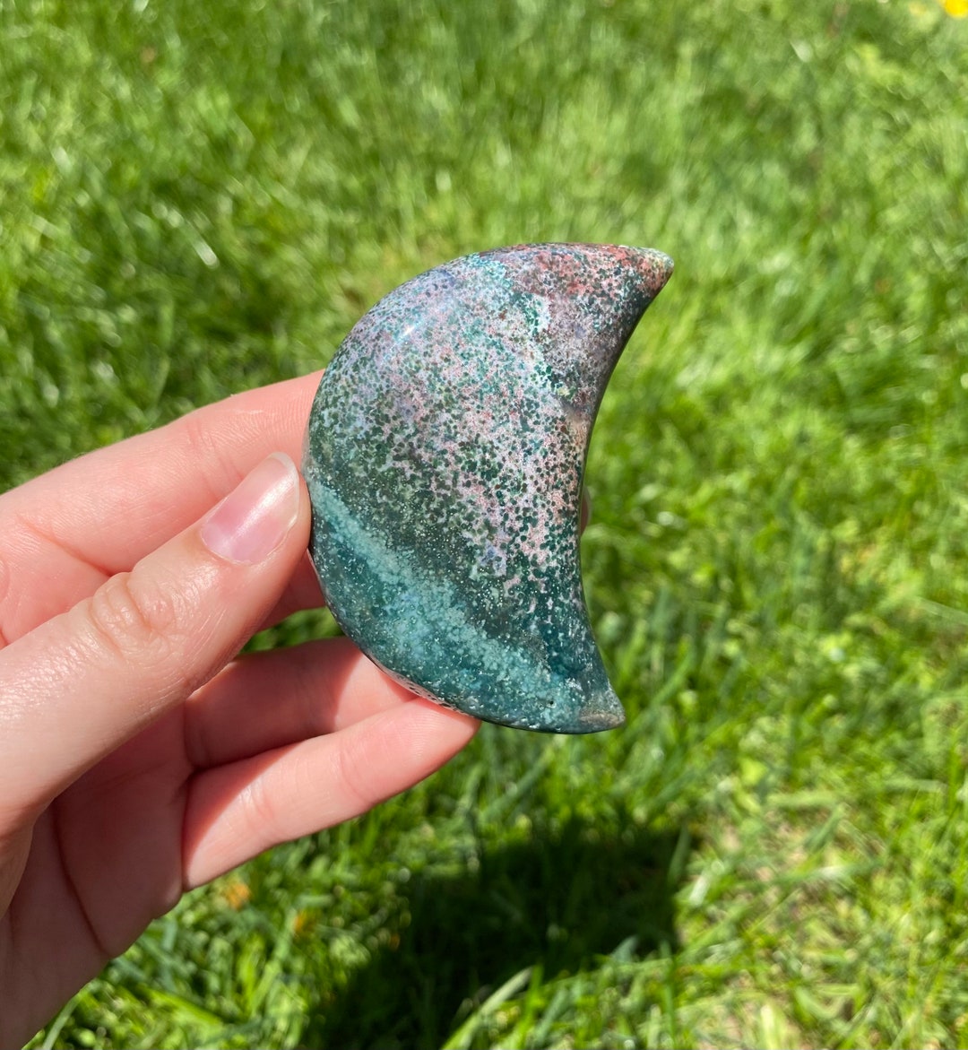 Ocean Jasper Moon, Crescent Moon, Ocean Jasper Carving, Sea Jasper ...