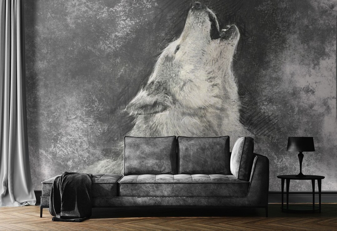 Cute Howling Wolf Wallpaper, Faded Colors, Animal Wall Mural • Peel and ...