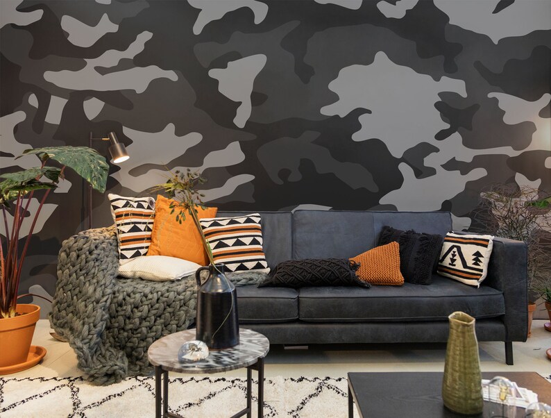 Camouflage Army Black and White Military Style Wallpaper - Etsy