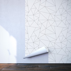 White Geometric Wallpaper, Triangular Modern Pattern • Peel and Stick ...
