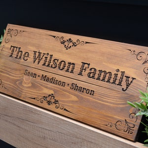 PERSONALIZED Wood Sign With Family Name and Members | Custom Engraved ...