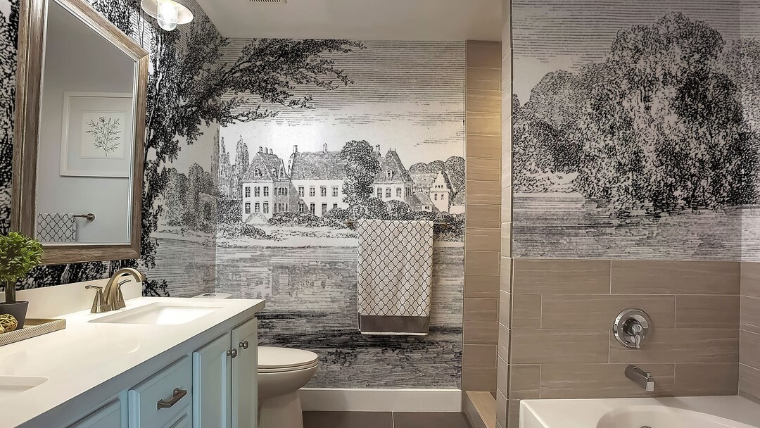 Ancient European Landscape Engraving Wallpaper, Lykkesholm Castle ...