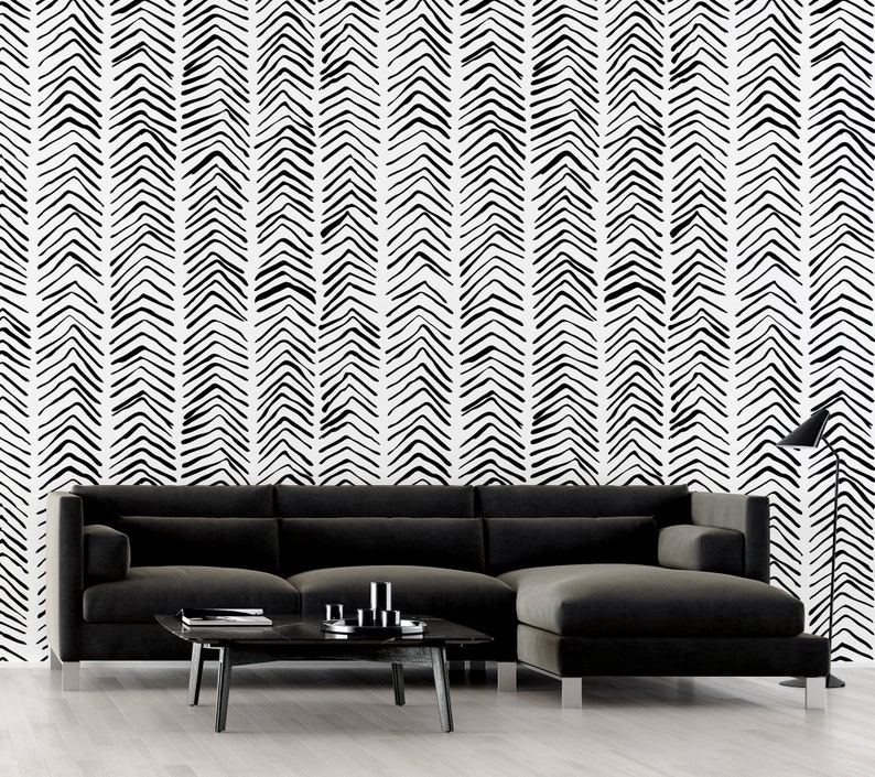 Black and white linear pattern wallpaper Self adhesive | Etsy