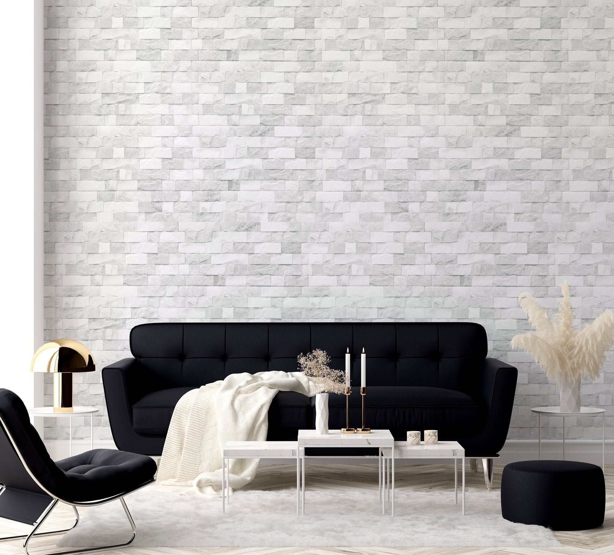 Elegant White Brick Pattern Wall Photo Wallpaper Self | Etsy