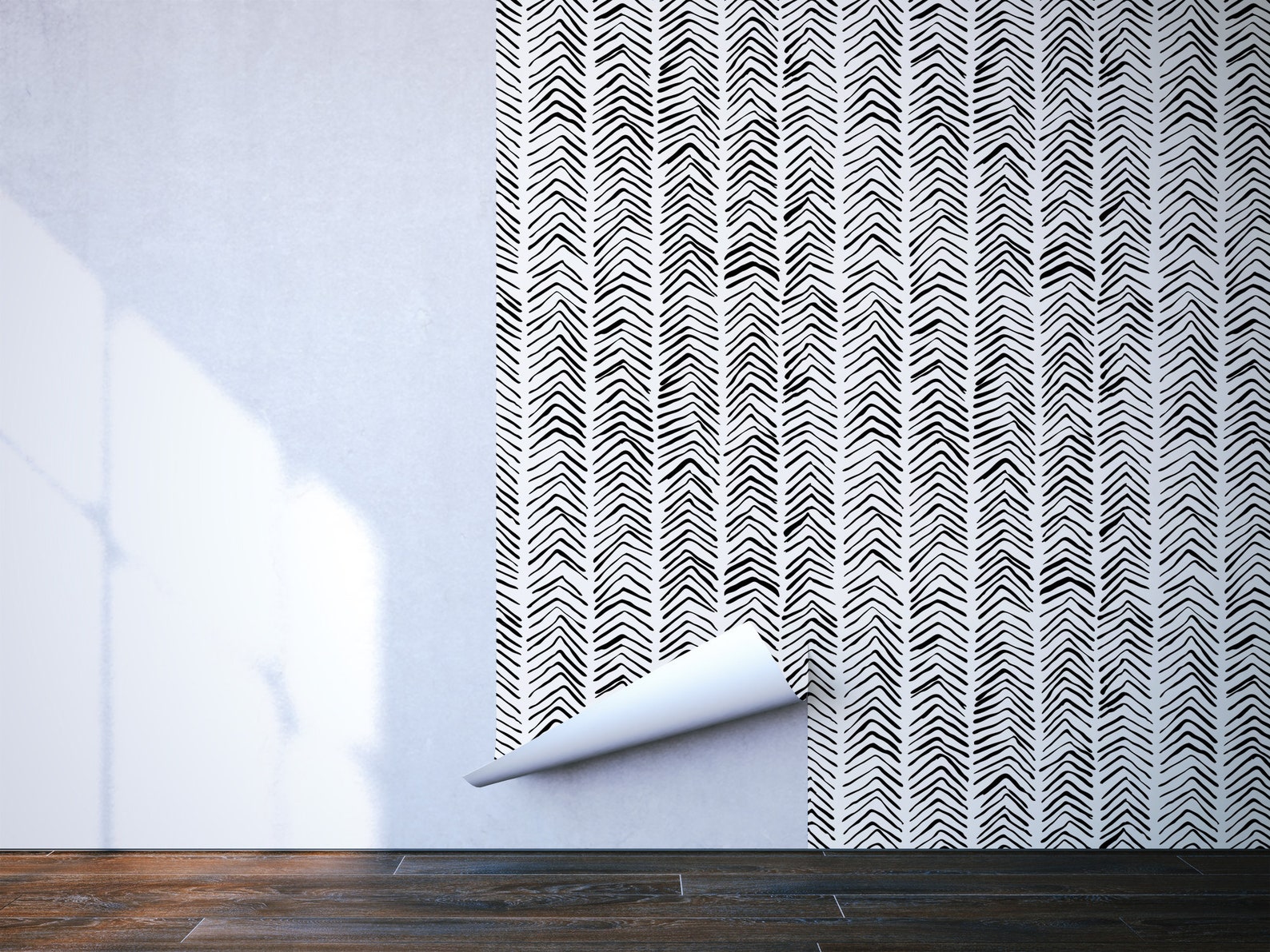 Black and white linear pattern wallpaper Self adhesive | Etsy