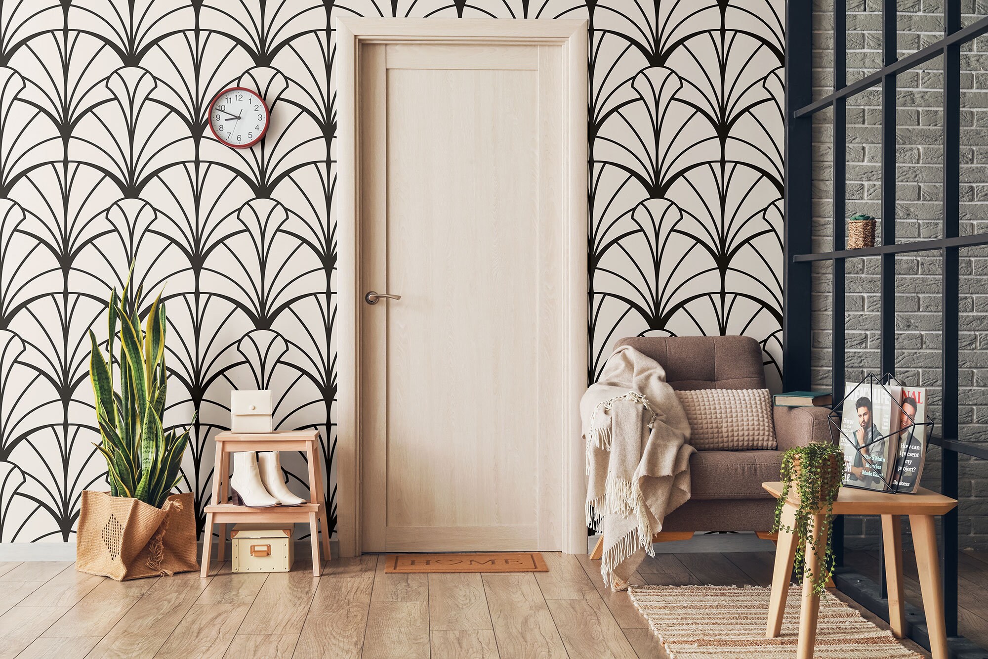 Art Deco off White Wallpaper With Black Arch Pattern • Peel and Stick ...