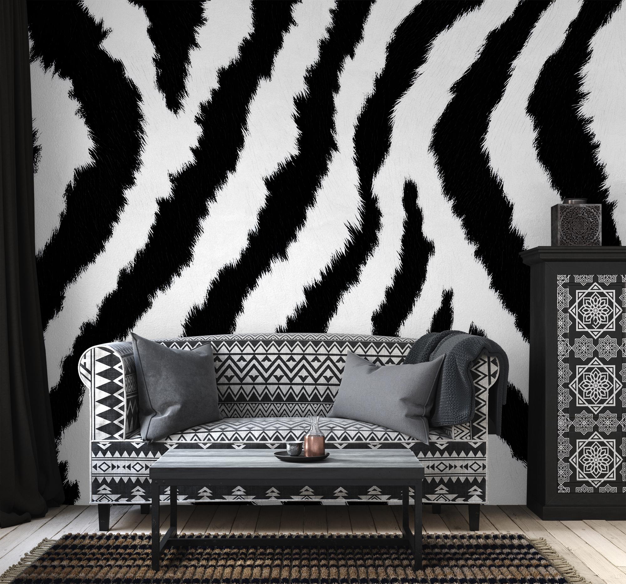 Black and White Zebra Wallpaper, Animal Print Wall Mural • Peel and ...