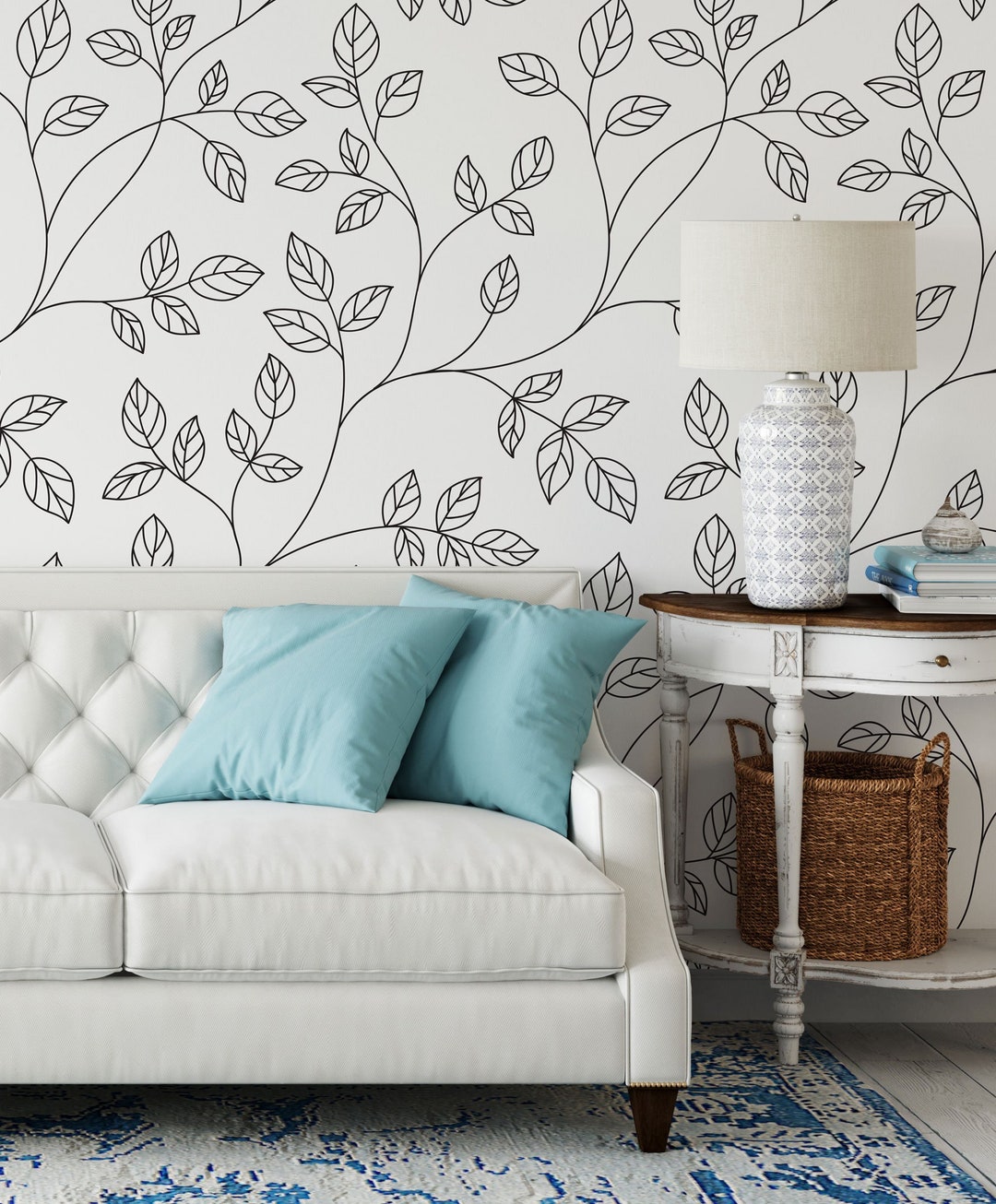 Minimalist Leaf Pattern Wallpaper, Small Leaves Wall Mural • Peel and ...