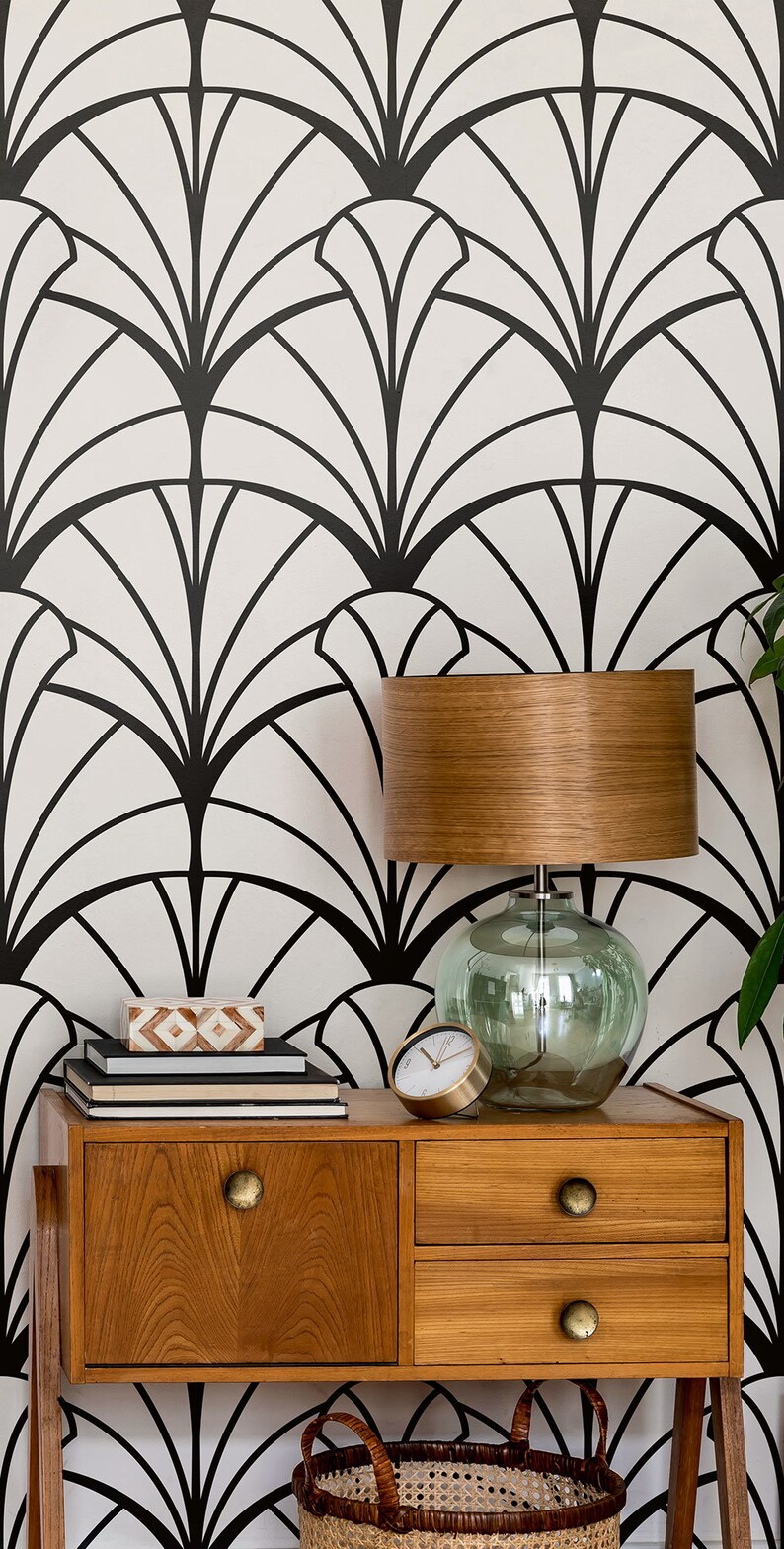 Art Deco off White Wallpaper With Black Arch Pattern Peel - Etsy