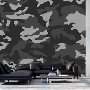 Camouflage Army Black and White Military Style Wallpaper • Peel and ...