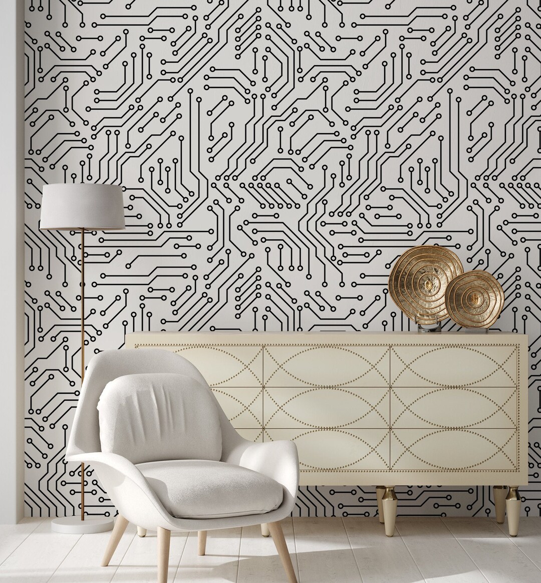 White Vector Circuit Pattern Wallpaper | Self Adhesive | Peel & Stick ...
