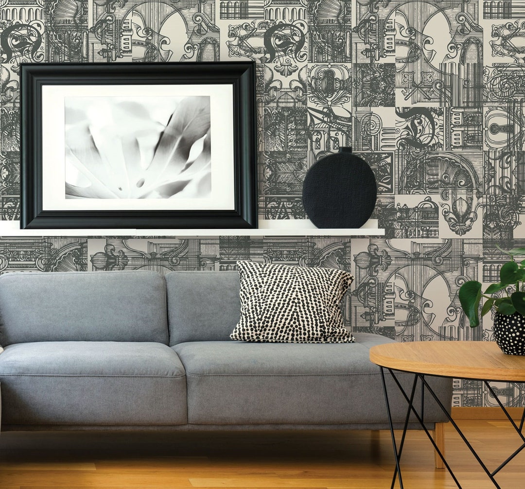 Vintage Ancient, Medieval Wallpaper, Architectural Pattern & Initials ...