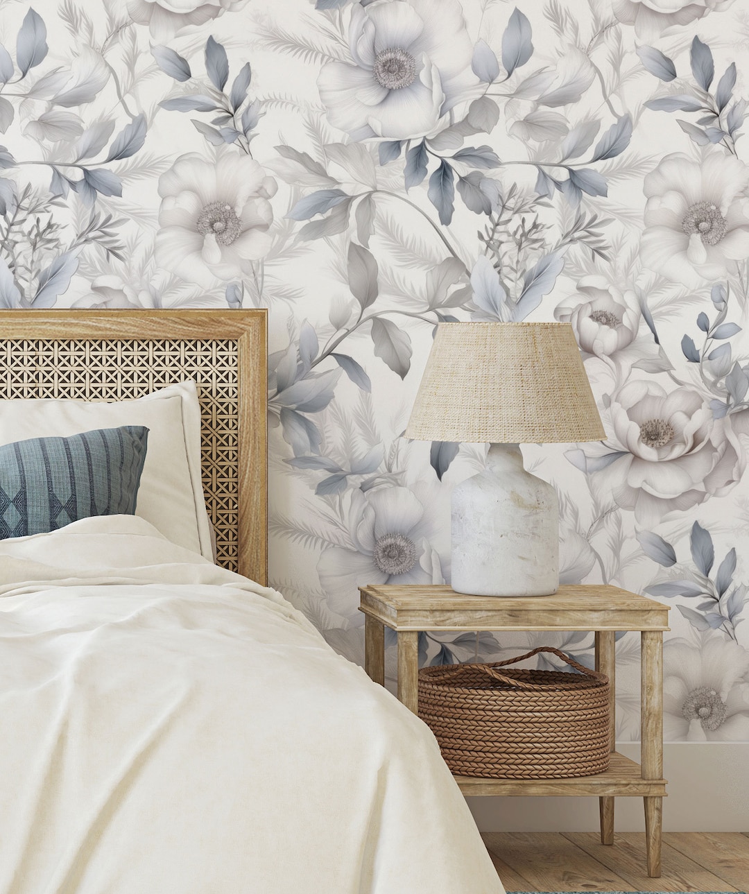 White Anemone Floral Wallpaper, Color Accents, Light Floral Print ...