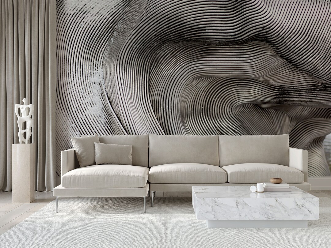 Abstract Geometric Curved Lines Wallpaper, Color Accent, Modern Wall ...